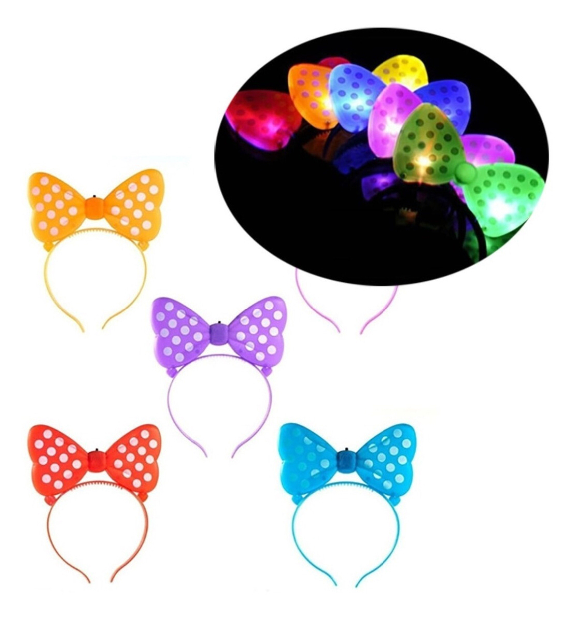 12 Diadema Mimi Luz Led Luminosa Moño Fiesta Batucada